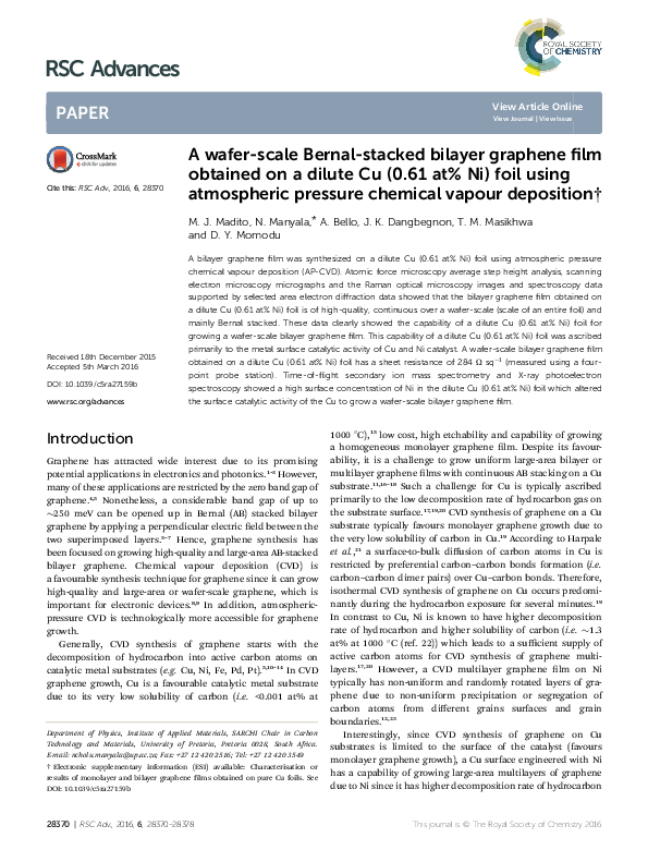 (PDF) Wafer-Scale AB-Stacked Bilayer Graphene Film