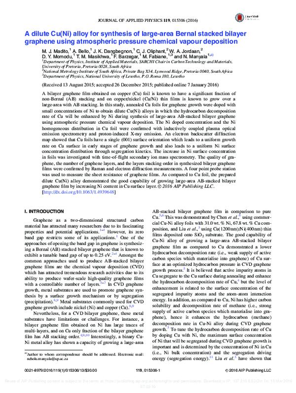 (PDF) A dilute Cu(Ni) alloy for synthesis of large-area Bernal stacked ...