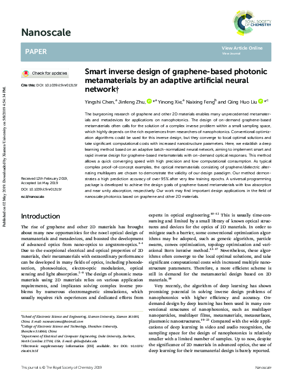 Pdf Smart Inverse Design Of Graphene Based Photonic Metamaterials By An Adaptive Artificial