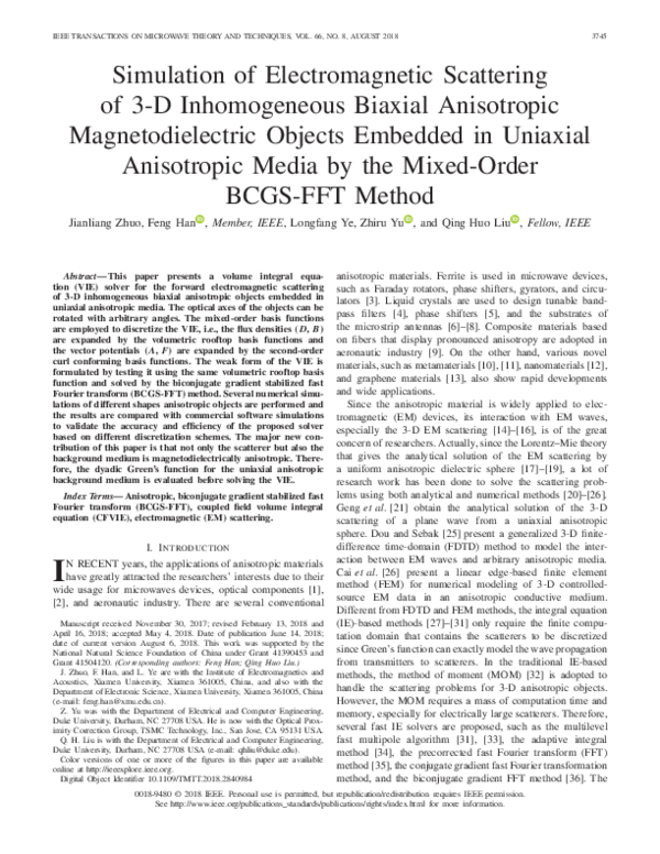 (PDF) Simulation of Electromagnetic Scattering of 3-D Inhomogeneous Biaxial Anisotropic ...