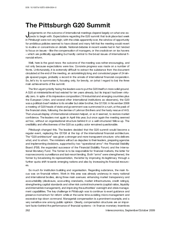 (PDF) The Pittsburgh G20 summit