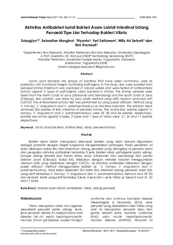 (PDF) AKTIVITAS ANTIBAKTERI ISOLAT BAKTERI ASAM LAKTAT DARI PEDA DENGAN JENIS IKAN BERBEDA ...