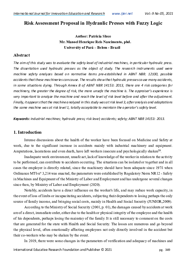 (PDF) Risk Assessment Proposal In HydrauliC Presses With Fuzzy Logic ...
