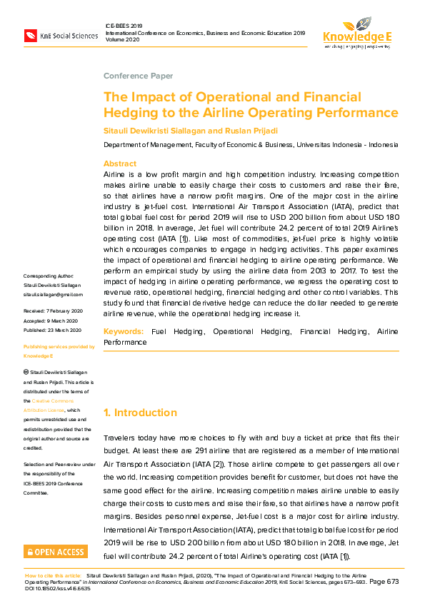 (PDF) The Impact of Operational and Financial Hedging to the Airline ...