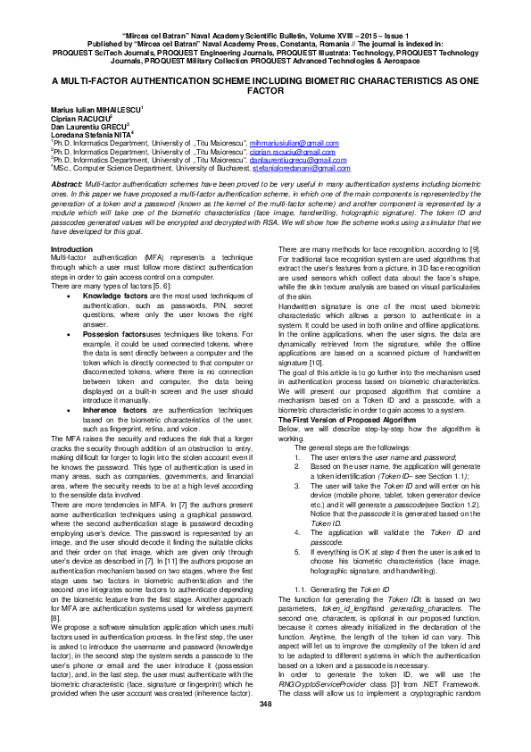 Pdf A Multi Factor Authentication Scheme Including Biometric Characteristics As One Factor