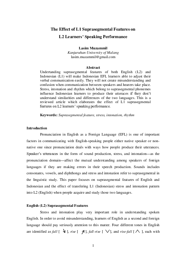 (PDF) The Effect of L1 Suprasegmental Features on L2 Learners’ Speaking Performance