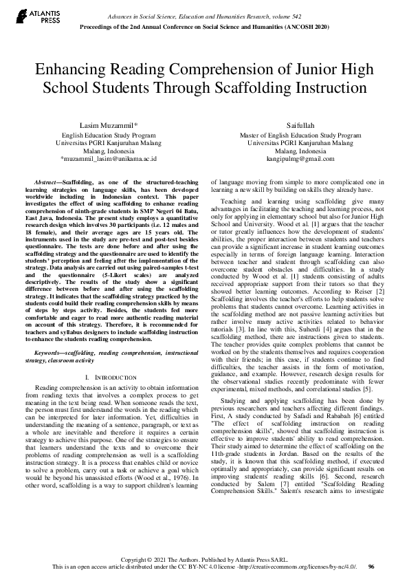 (PDF) Enhancing Reading Comprehension of Junior High School Students Through Scaffolding Instruction