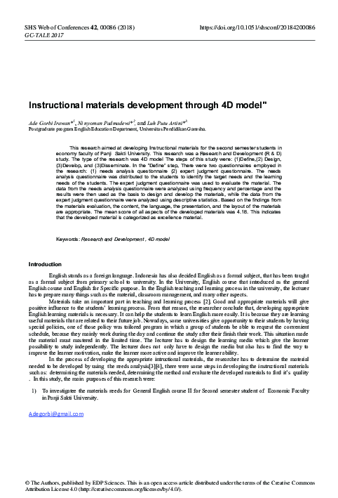 (PDF) Instructional materials development through 4D model