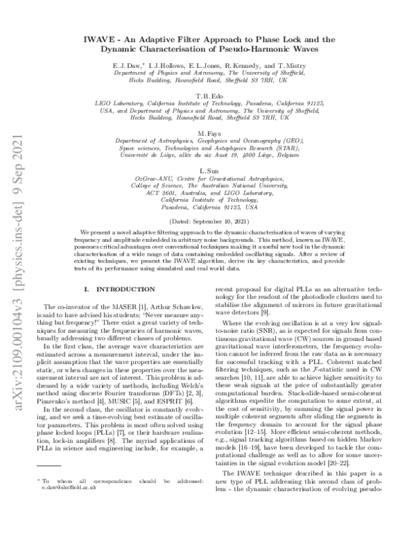 (PDF) IWAVE -- An Adaptive Filter Approach to Phase Lock and the ...