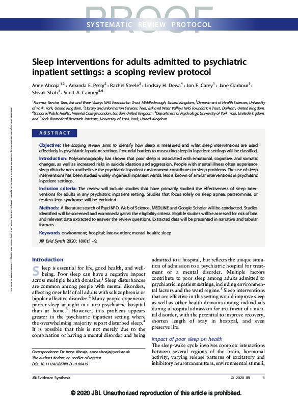 (PDF) Sleep interventions for adults admitted to psychiatric inpatient ...