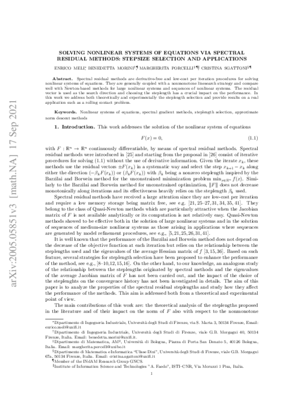 (PDF) Solving nonlinear systems of equations via spectral residual methods: stepsize selection ...