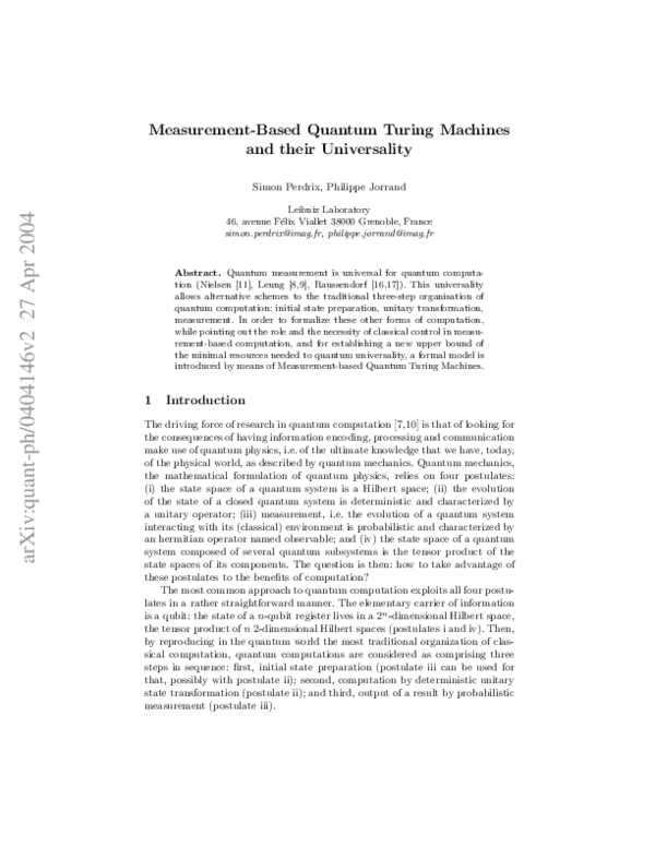 (PDF) Measurement-Based Quantum Turing Machines and their Universality