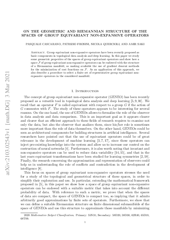 (PDF) On the geometric and Riemannian structure of the spaces of group equivariant non-expansive ...