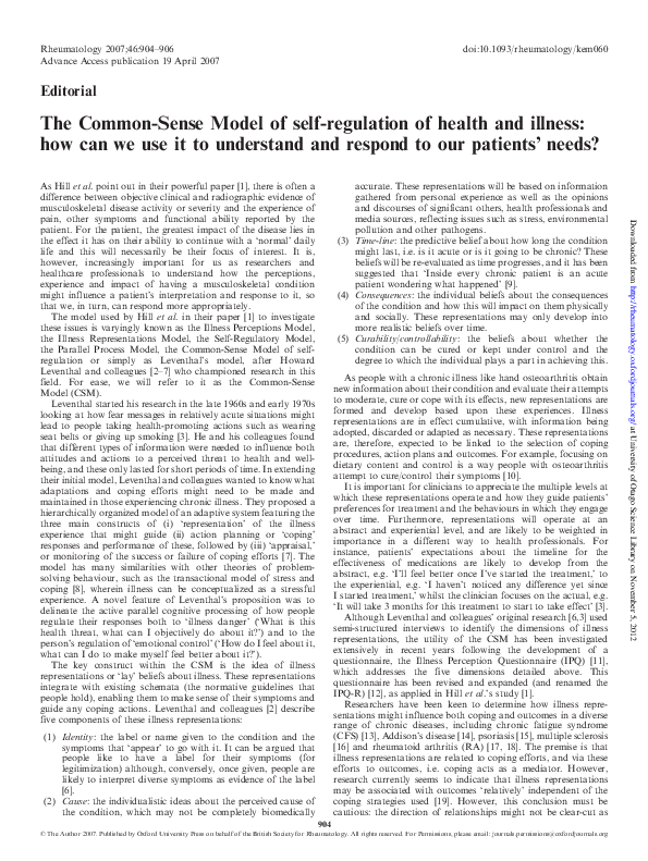 (PDF) The Common-Sense Model of self-regulation of health and illness ...