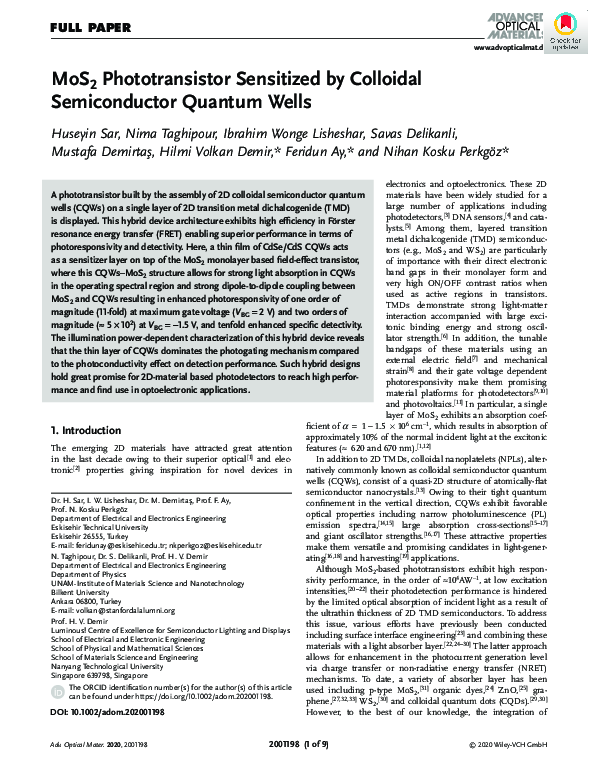 (PDF) MoS2 Phototransistor Sensitized by Colloidal Semiconductor ...