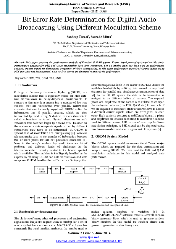 (PDF) Bit Error Rate Determination for Digital Audio Broadcasting Using Different Modulation Scheme