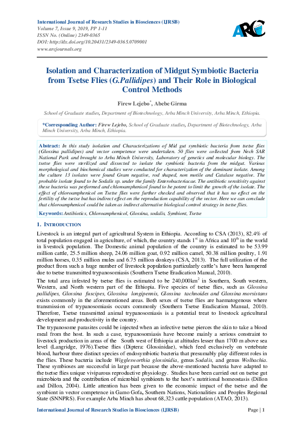 (PDF) Isolation and Characterization of Midgut Symbiotic Bacteria from Tsetse Flies (G ...