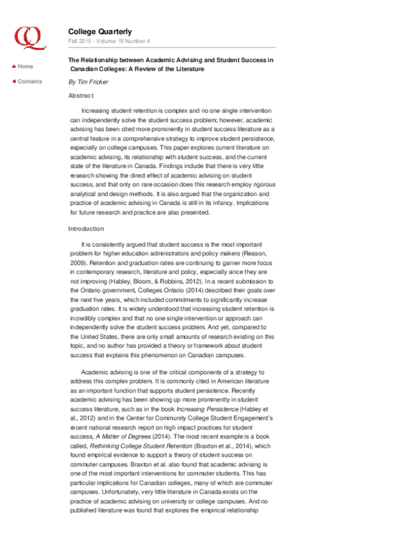 (PDF) The Relationship between Academic Advising and Student Success in ...