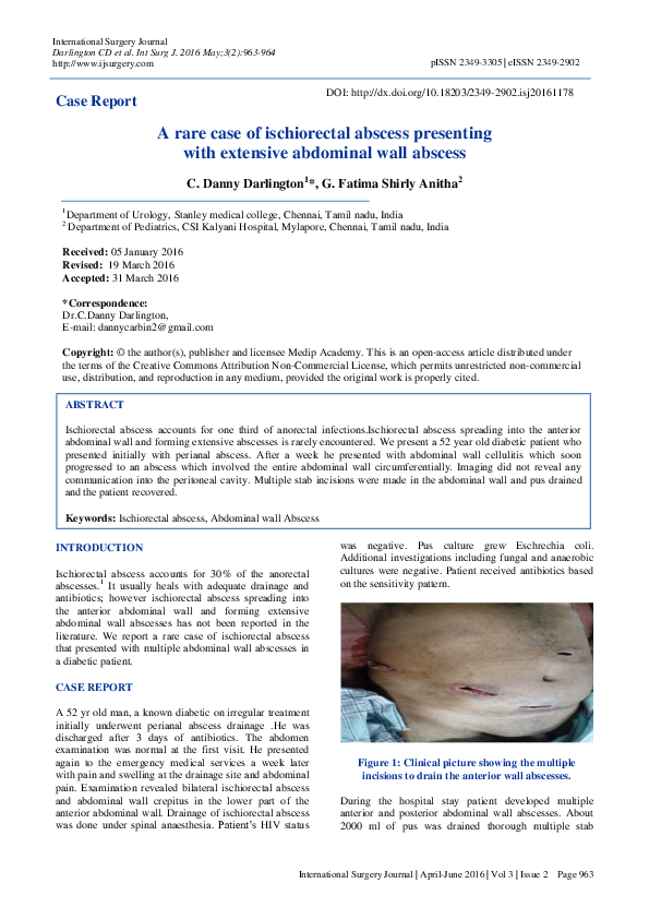 (PDF) A rare case of ischiorectal abscess presenting with extensive ...