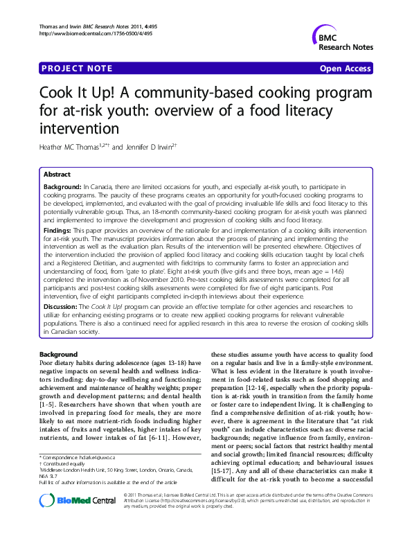 (PDF) Cook It Up! A community-based cooking program for at-risk youth ...