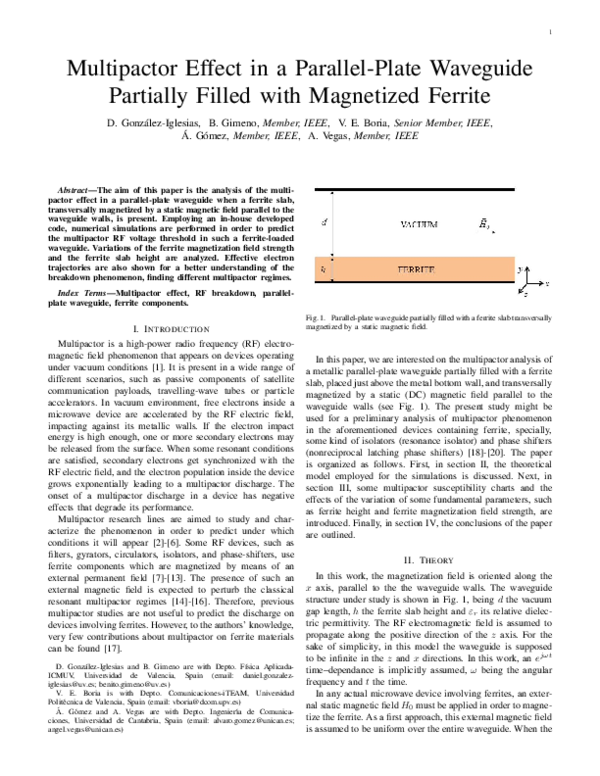 Pdf Multipactor Effect In A Parallel Plate Waveguide Partially Filled With Magnetized Ferrite