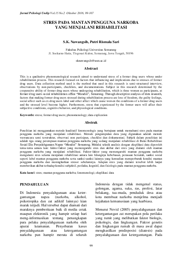 (PDF) Stres Pada Mantan Pengguna Narkoba Yang Menjalani Rehabilitasi