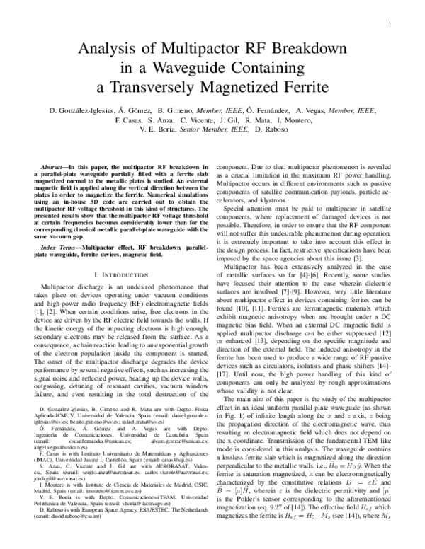 (PDF) Analysis of Multipactor RF Breakdown in a Waveguide Containing a Transversely Magnetized ...