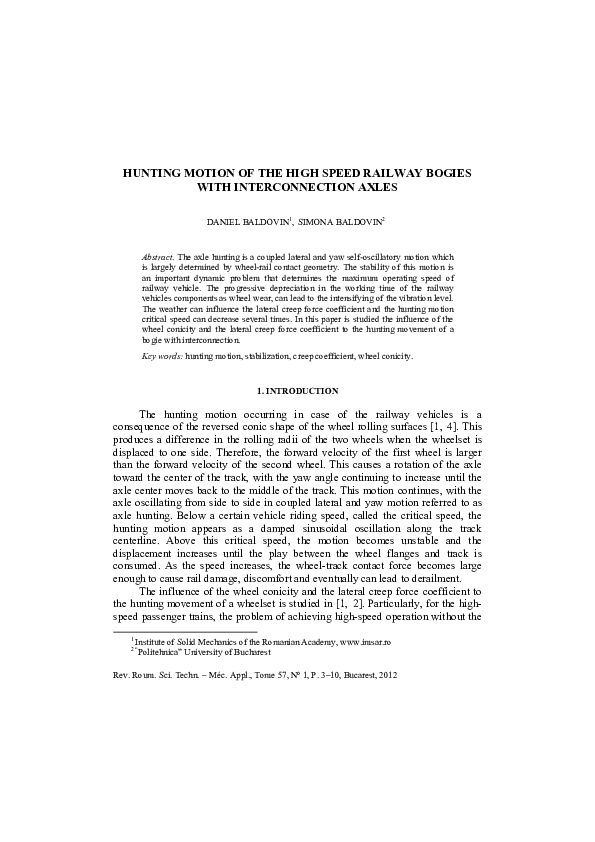 (PDF) Hunting Motion of the High Speed Railway Bogies with ...