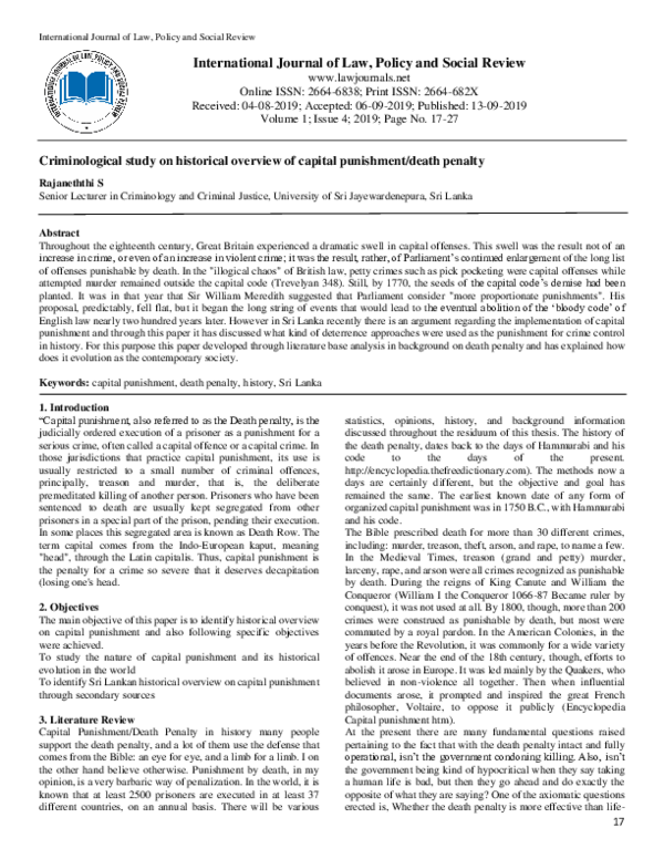 (PDF) Criminological study on historical overview of capital punishment ...