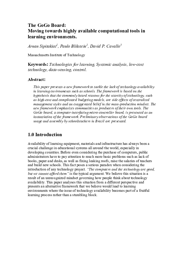 (PDF) The GoGo Board: Moving towards highly available computational ...