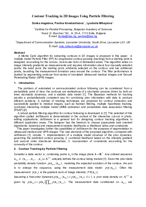 Pdf Contour Tracking In 2d Images Using Particle Filtering