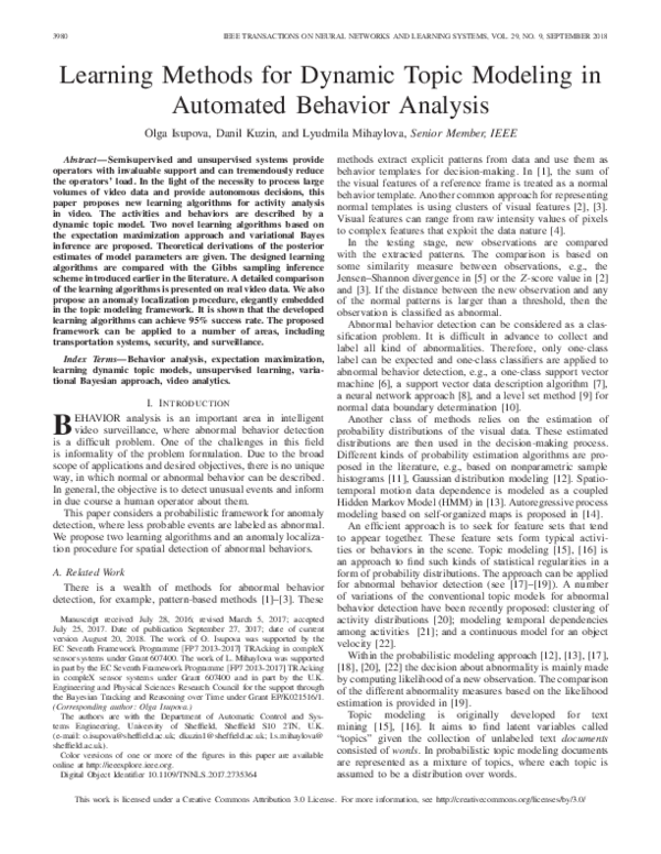 Pdf Learning Methods For Dynamic Topic Modeling In Automated Behavior