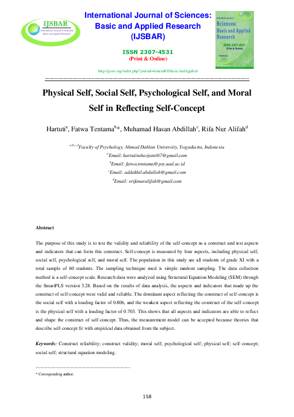 (PDF) Physical Self, Social Self, Psychological Self, and Moral Self in ...