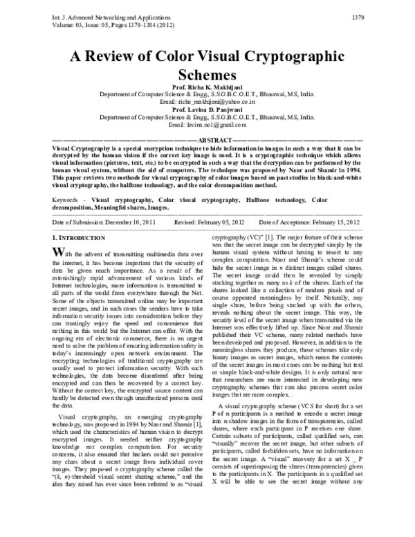 (PDF) A Review of Color Visual Cryptographic Schemes