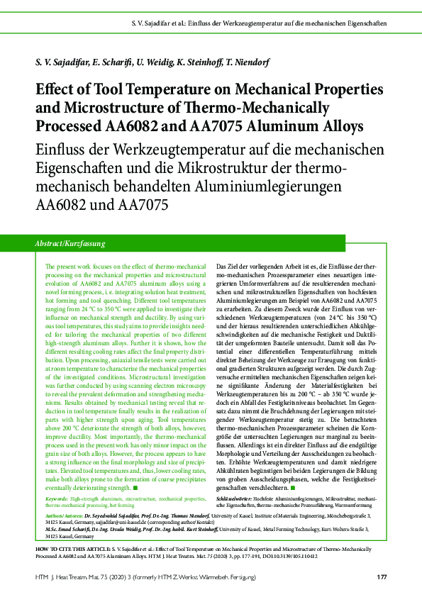 (PDF) Effect of Tool Temperature on Mechanical Properties and Microstructure of Thermo ...