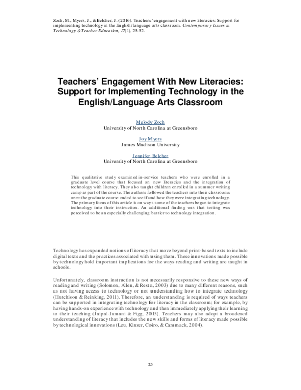 (PDF) Teachers’ Engagement with New Literacies as Support for ...