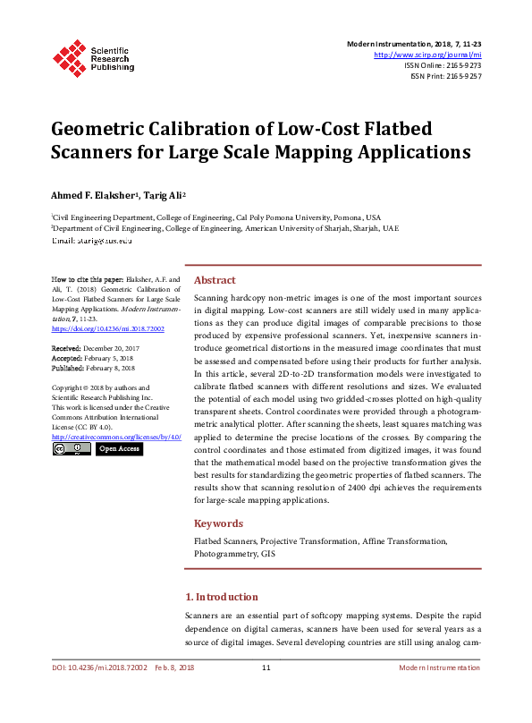 (PDF) Geometric Calibration of Low-Cost Flatbed Scanners for Large Scale Mapping Applications
