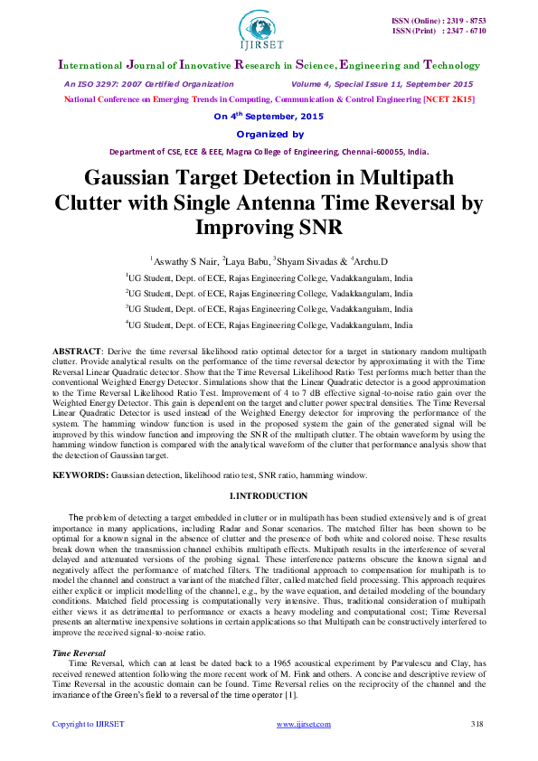 (PDF) Gaussian Target Detection in Multipath Clutter with Single Antenna Time Reversal by ...