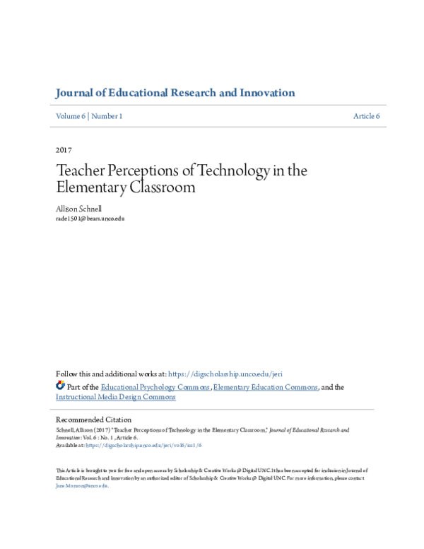 (PDF) Teacher Perceptions of Technology in the Elementary Classroom