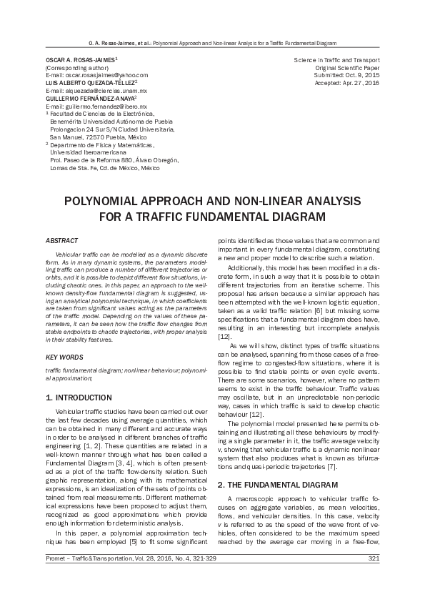 Pdf Polynomial Approach And Non Linear Analysis For A Traffic