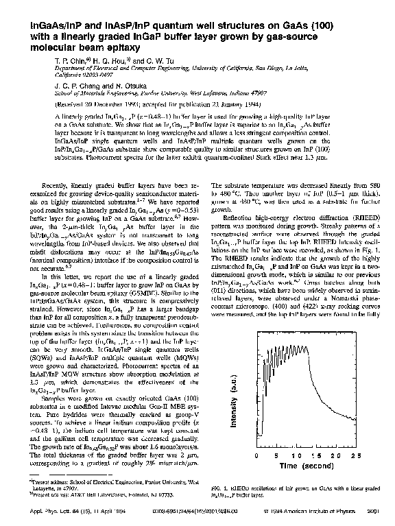 (PDF) InGaAs/InP and InAsP/InP quantum well structures on GaAs (100) with a linearly graded ...