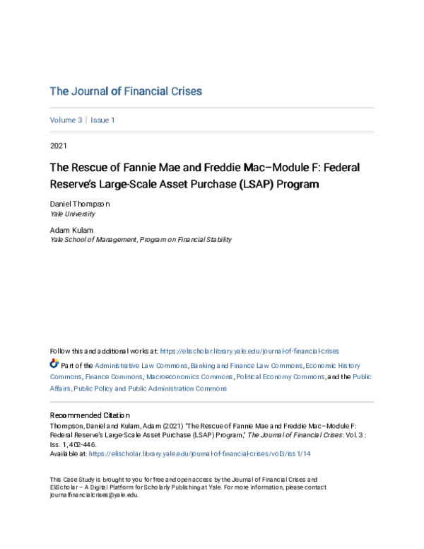 (PDF) The Rescue of Fannie Mae and Freddie Mac–Module F: Federal Reserve’s Large-Scale Asset ...
