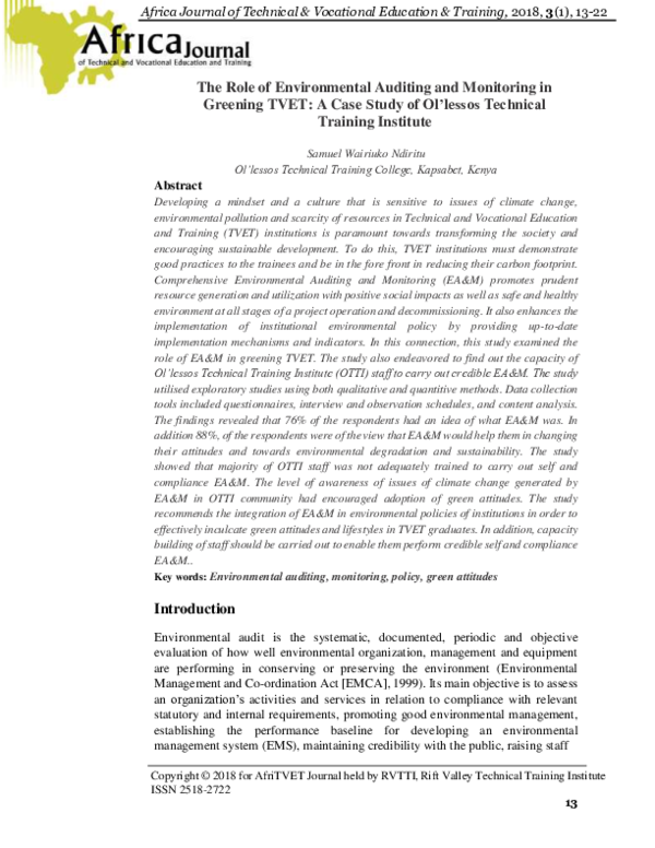(PDF) The Role of Environmental Auditing and Monitoring in Greening ...