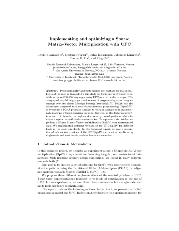 (PDF) Implementing and optimizing a Sparse Matrix-Vector Multiplication with UPC