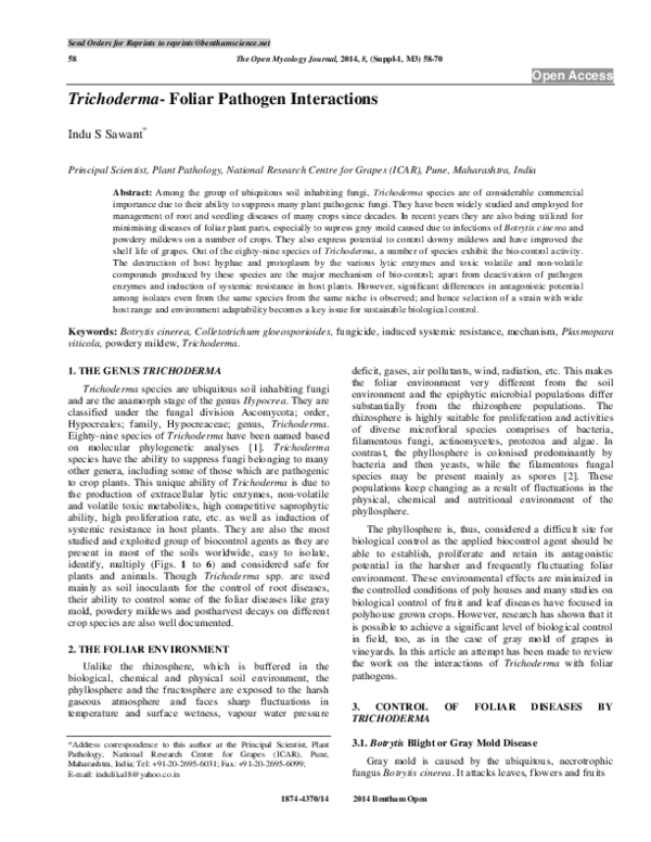(PDF) Trichoderma- Foliar Pathogen Interactions