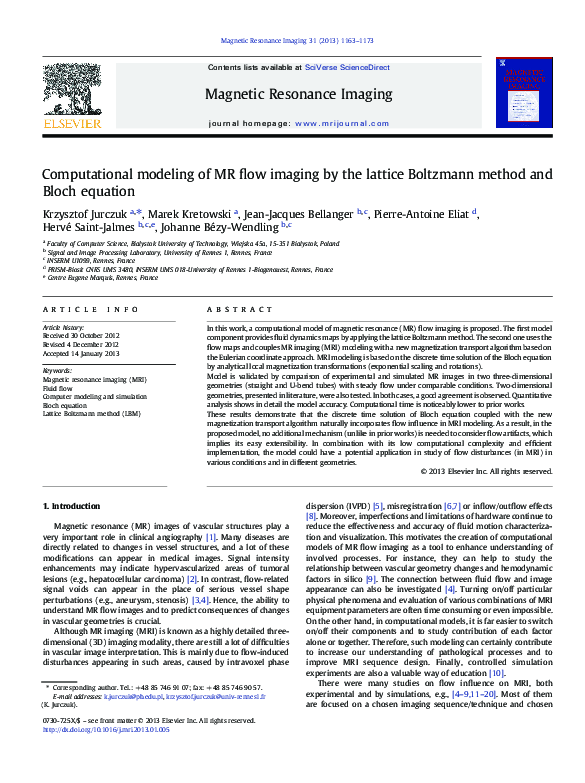 (PDF) Computational modeling of MR flow imaging by the lattice ...