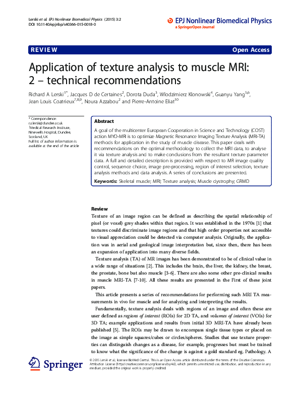 (PDF) Application of texture analysis to muscle MRI: 2 – technical ...