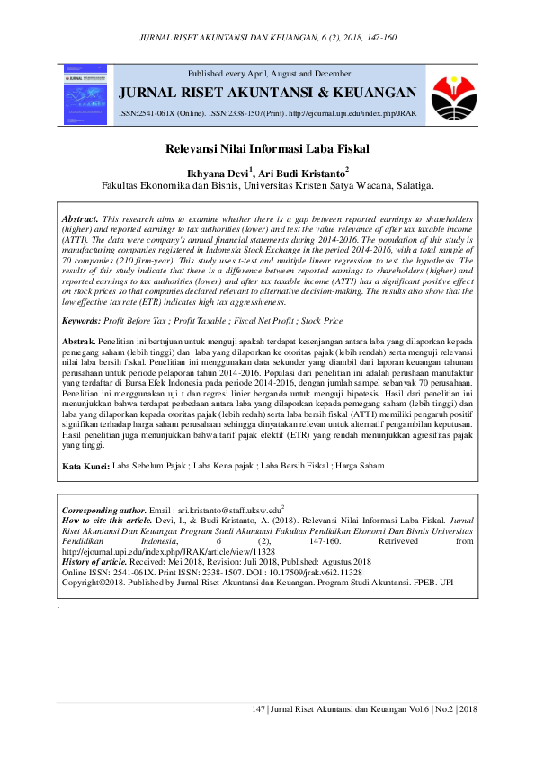 (PDF) Relevansi Nilai Informasi Laba Fiskal