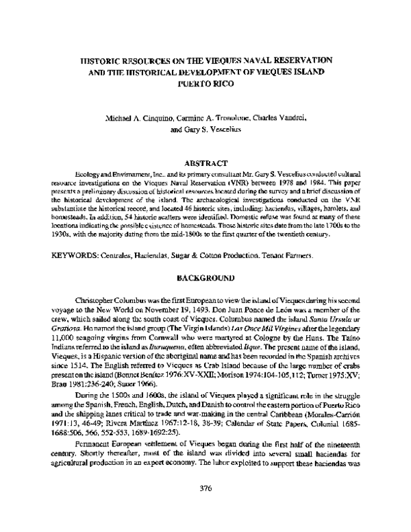 (PDF) Historic Resources on the Vieques Naval Reservation and the ...