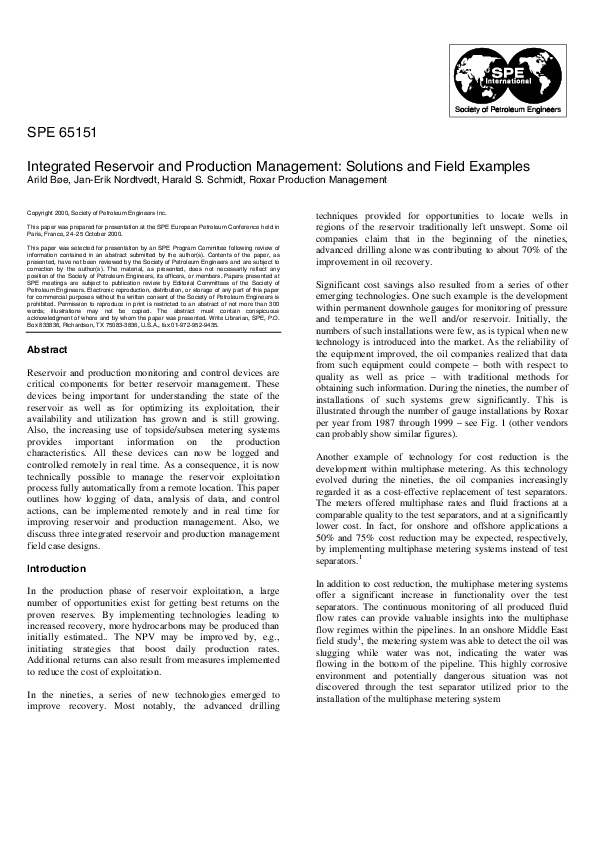 (PDF) Integrated Reservoir and Production Management: Solutions and ...
